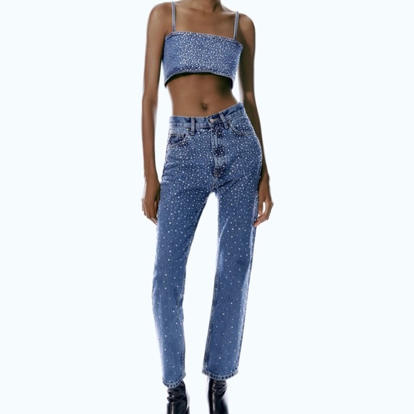 Zara | Tops | Zara Jewel Denim Crop Top | Poshmark